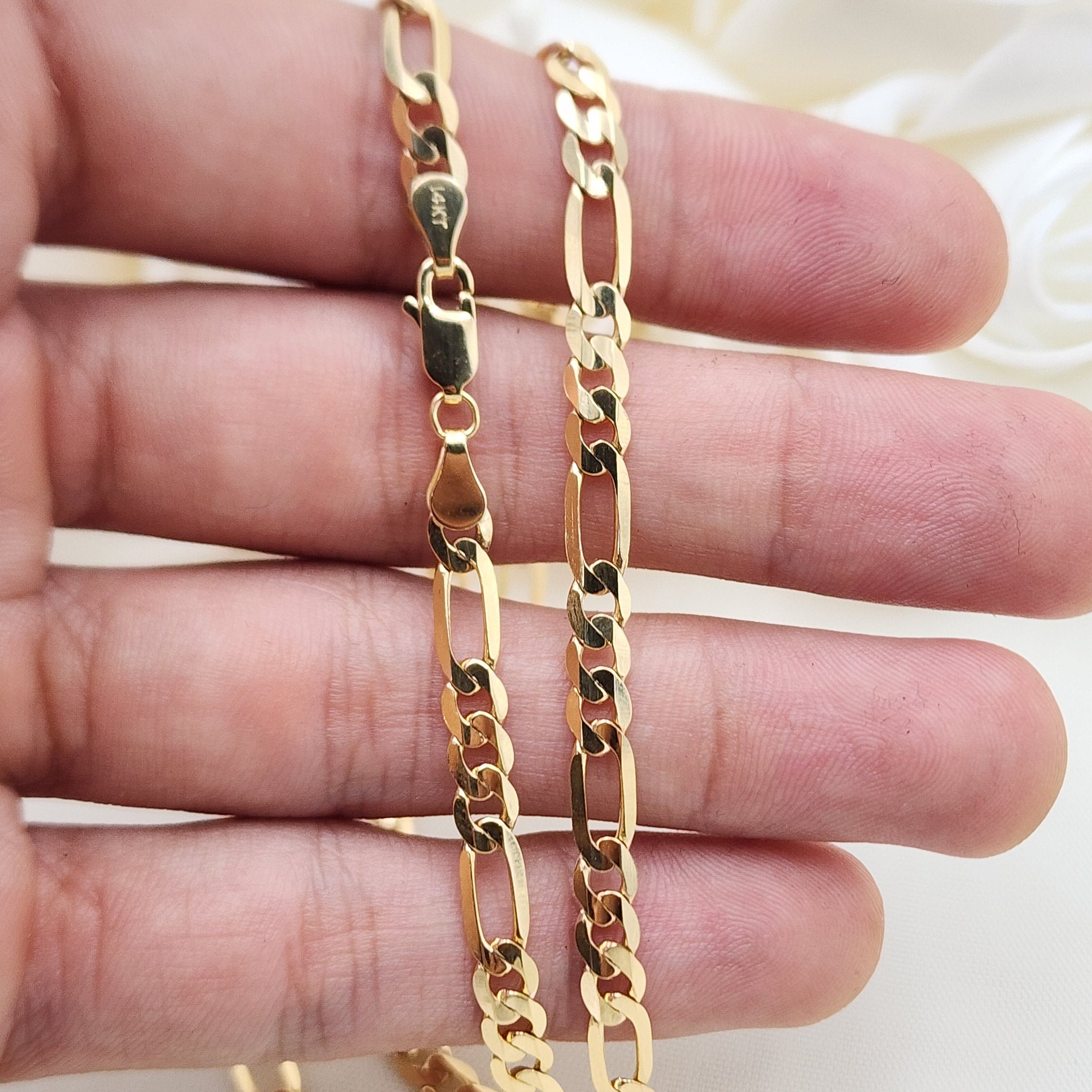 Solid 14k Gold Close Link Figaro Chains - 1MM, 2MM, 3MM, 3.9 Solid 14k Gold Close Link Figaro Chains - 1MM, 2MM, 3MM, 3.9