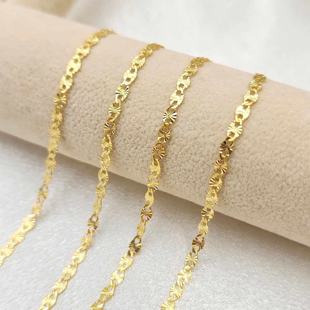 Solid 14k Gold Fully Diamond Cut Mirror Chain - for Girls and Women ...
