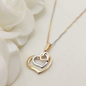 Solid 14k Tri Color Gold Triple Heart Charm Necklace - 16", 18", 20 ...