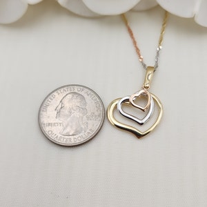 Solid 14k Tri Color Gold Triple Heart Charm Necklace - 16", 18", 20 ...