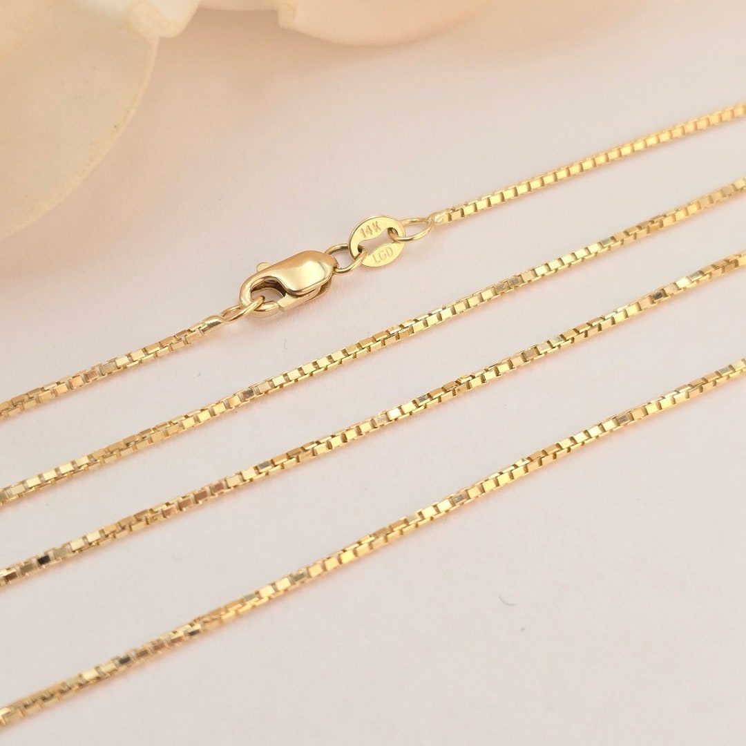 Solid 14k Gold Box Chain - 1MM Thick - Shiny Chains - Unisex - Dainty ...