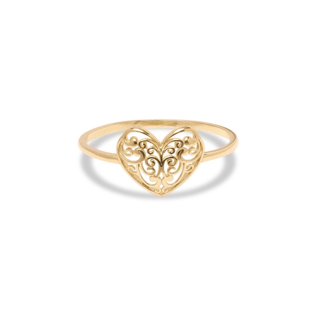 14k Gold Filigree Heart Ring - for Her - Perfect Gift - Statement Ring ...