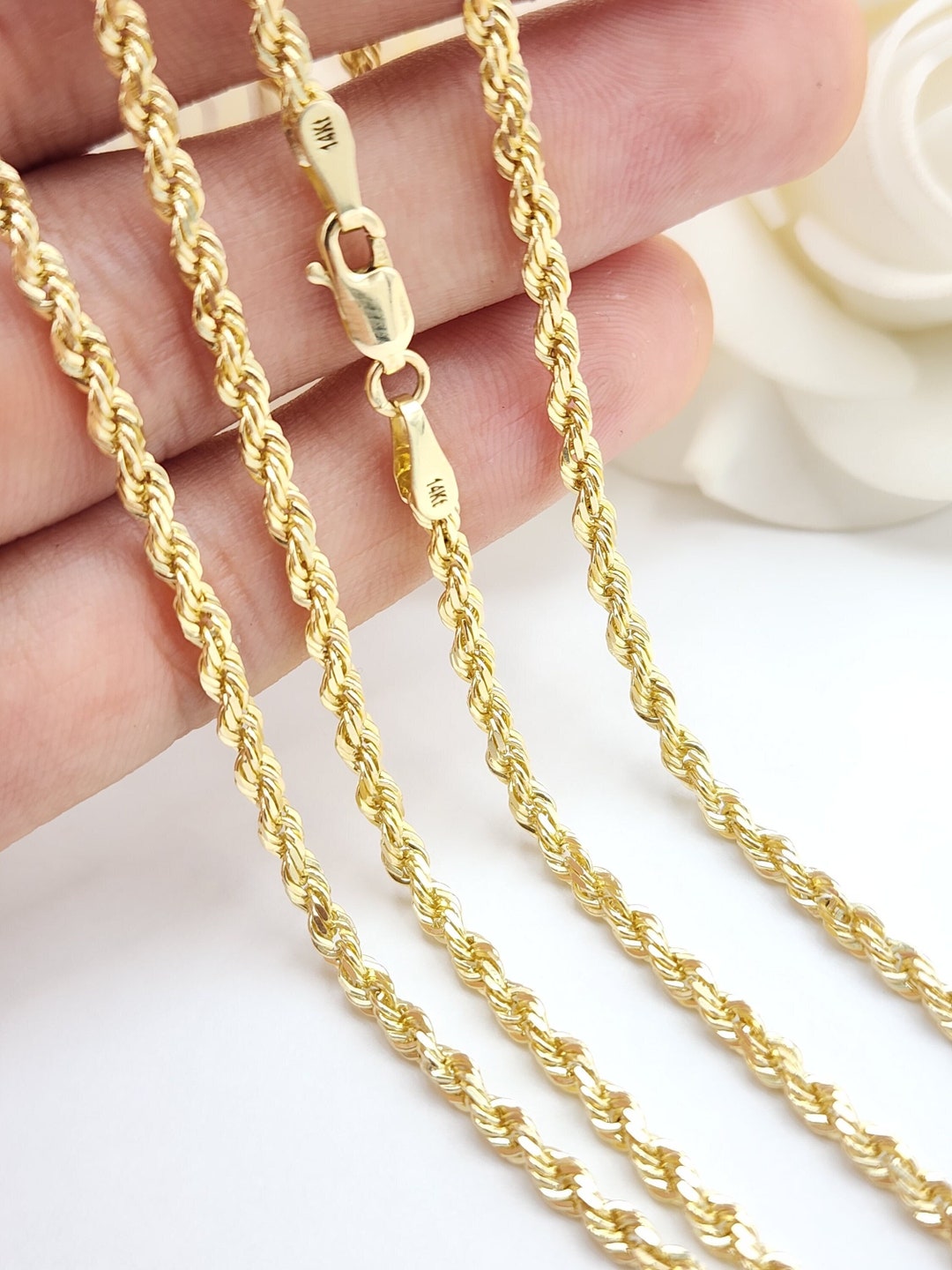 Solid 14k Gold Classic Heavy Rope Chains - Strong Link - 1.5MM, 2MM, 2 ...