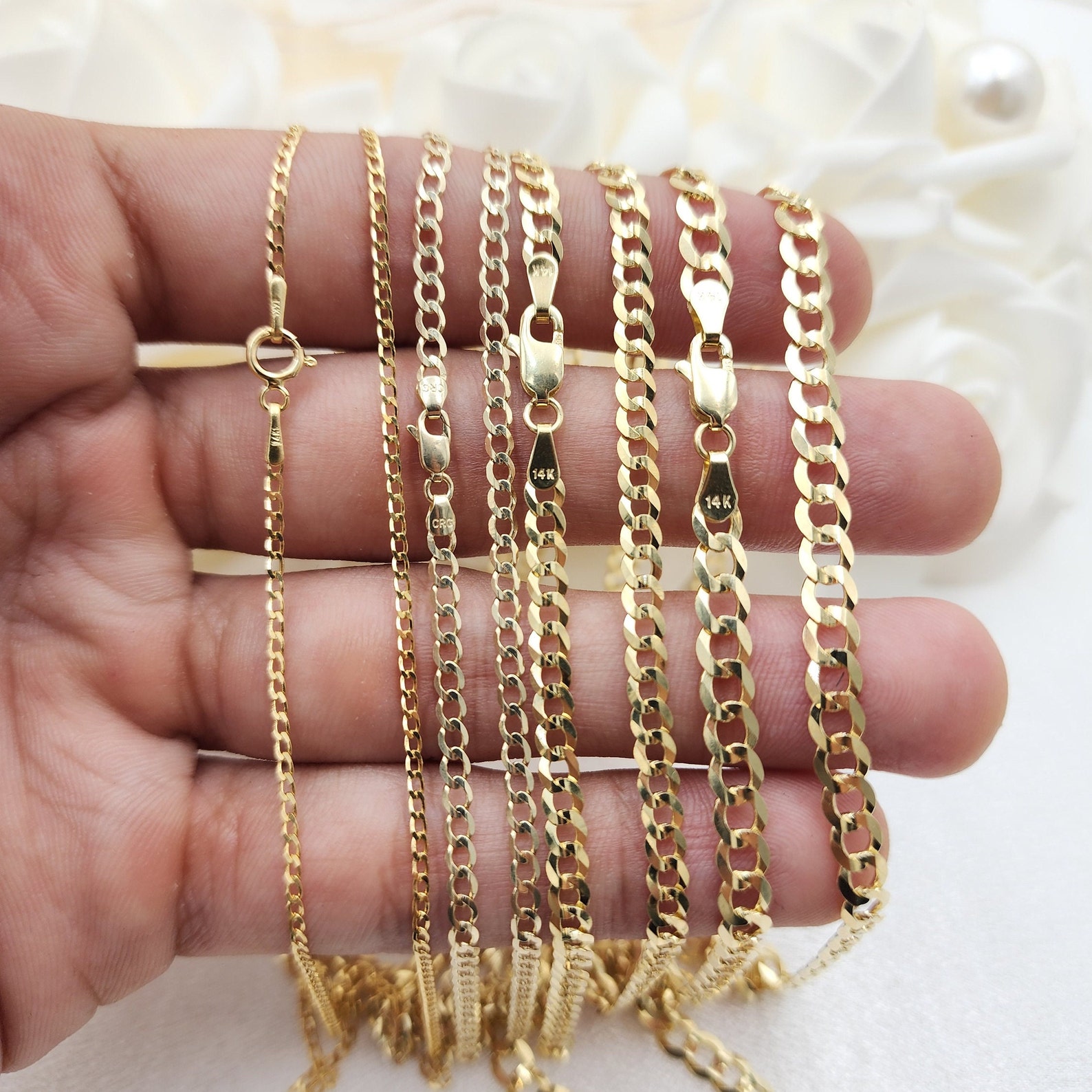 100% Solid 14k Gold Cuban Curb Link Chains - 1.5mm, 2.5mm, 3.9mm, 4.8mm ...