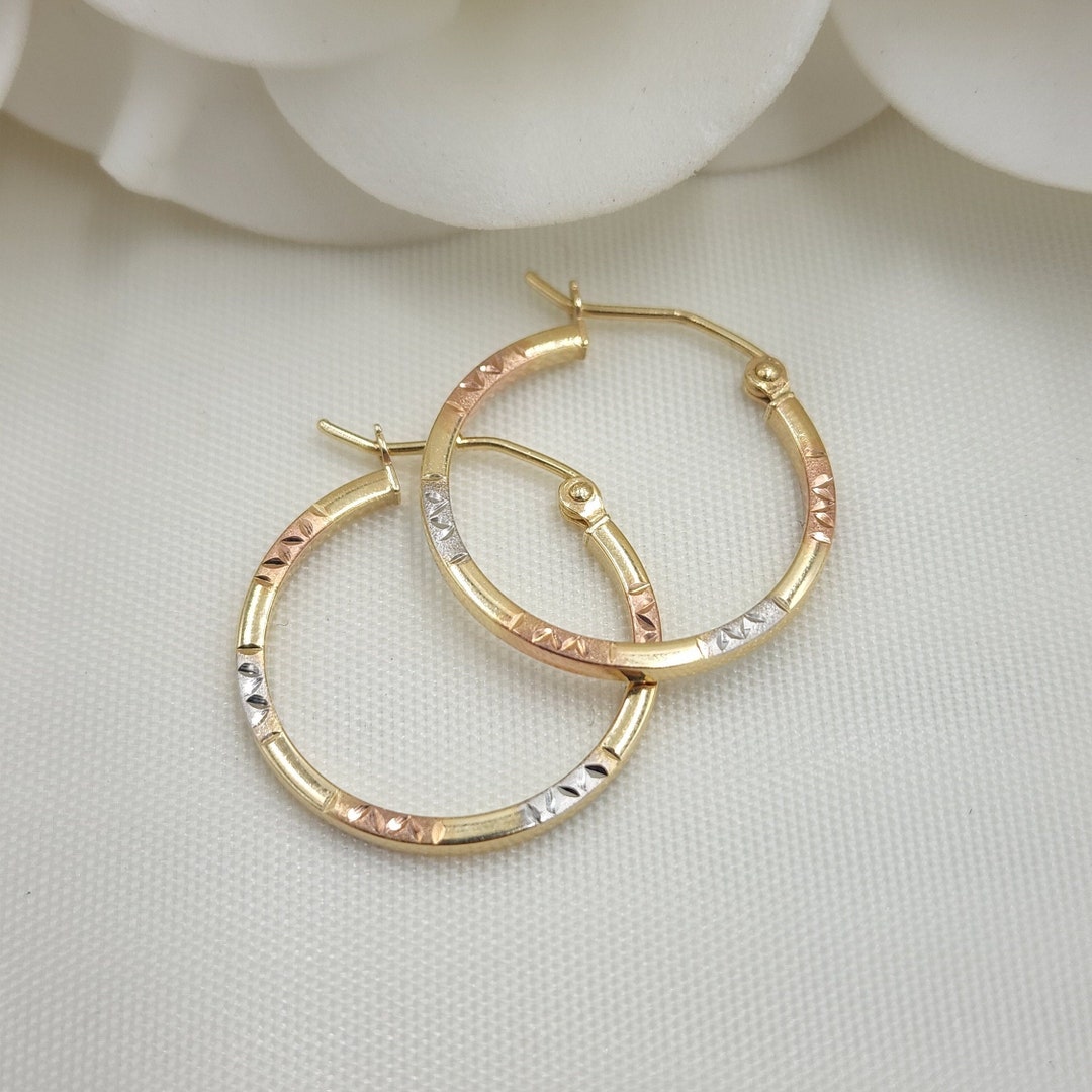 Elegant 14k Tricolor Gold Hoop Earrings for Girls and Women Small and ...