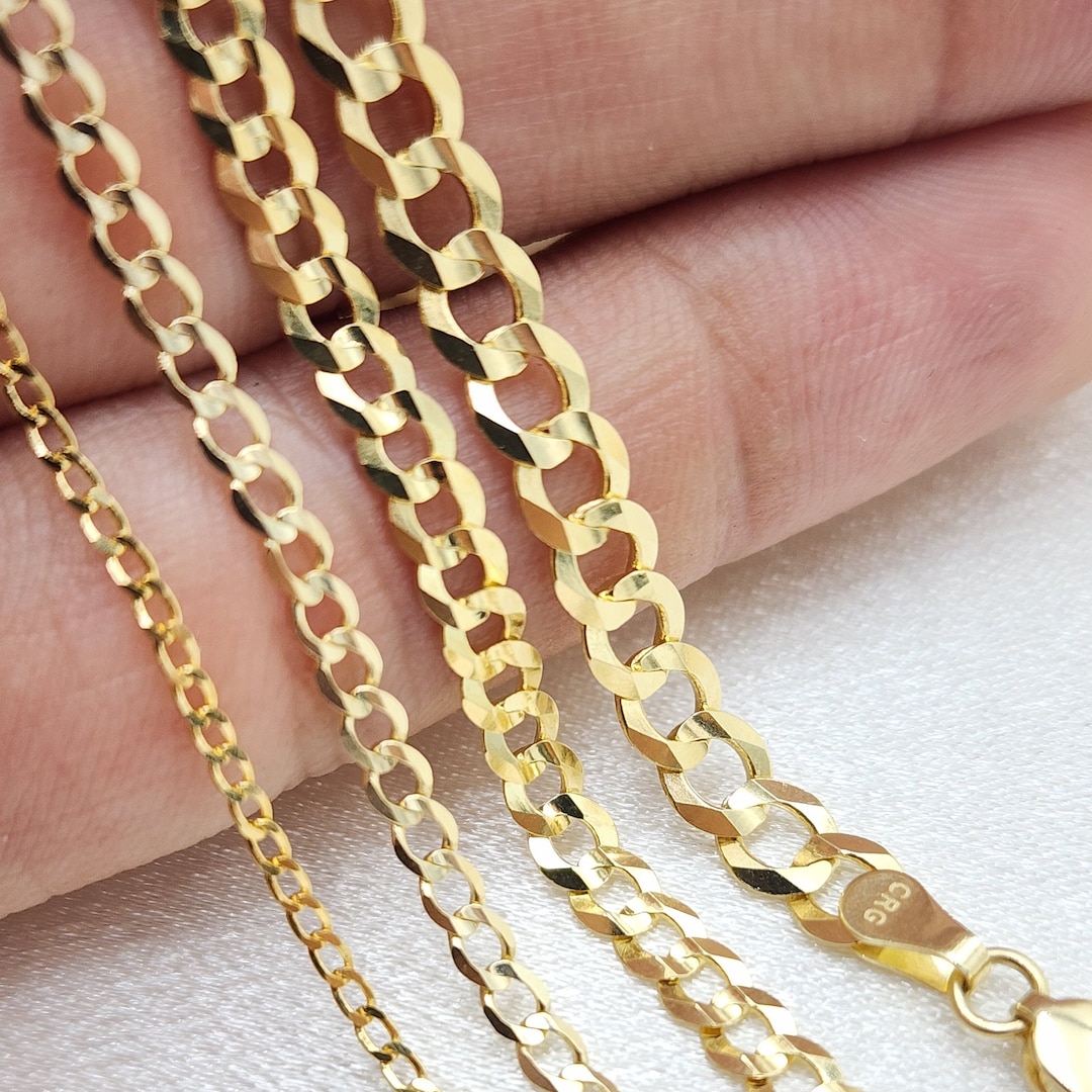100% Solid 14k Gold Cuban Curb Link Chains 1.5mm, 2.5mm, 3.9mm, 4.8mm ...