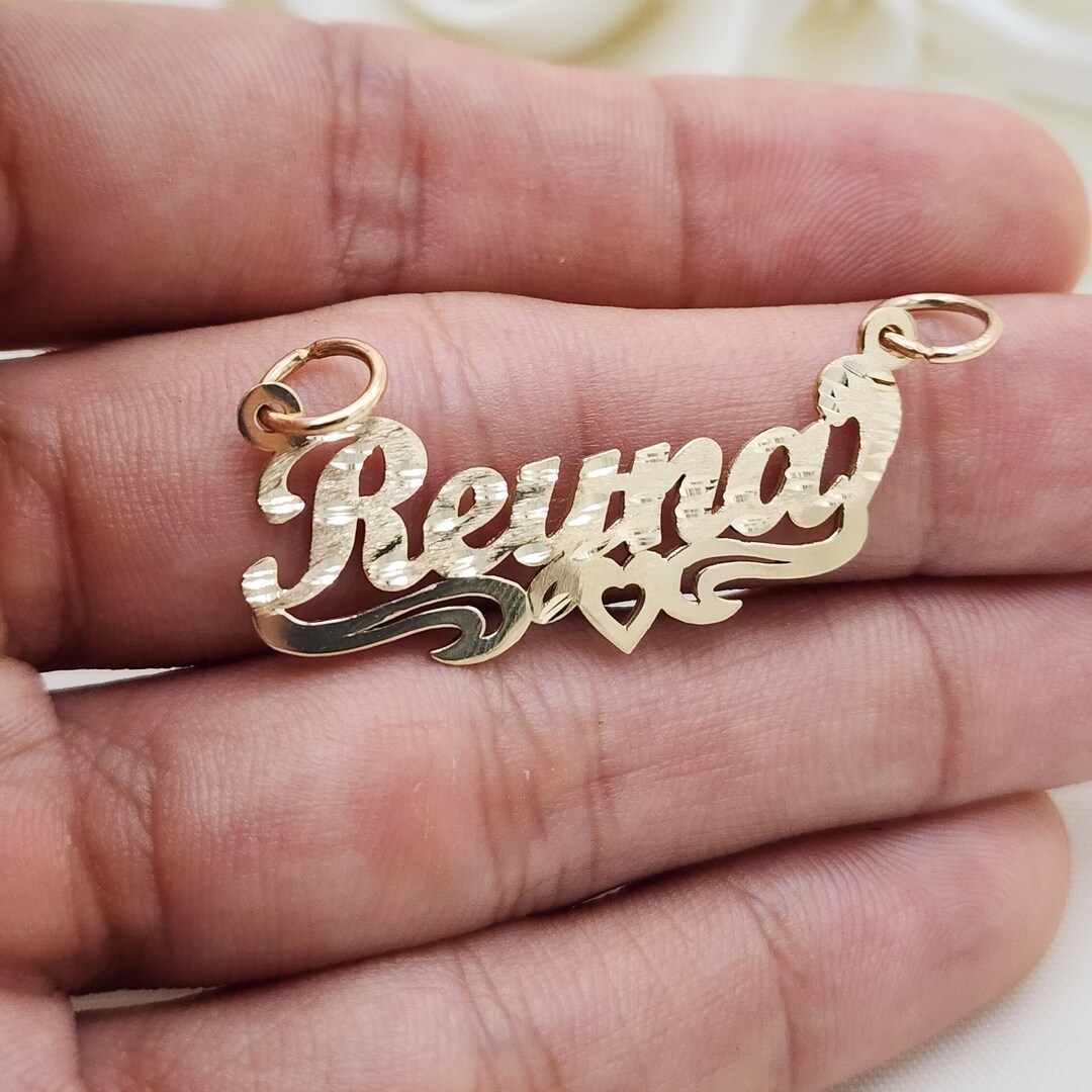 Solid 14K Gold Personalized Heart Nameplate - Custom Real Gold Diamond ...