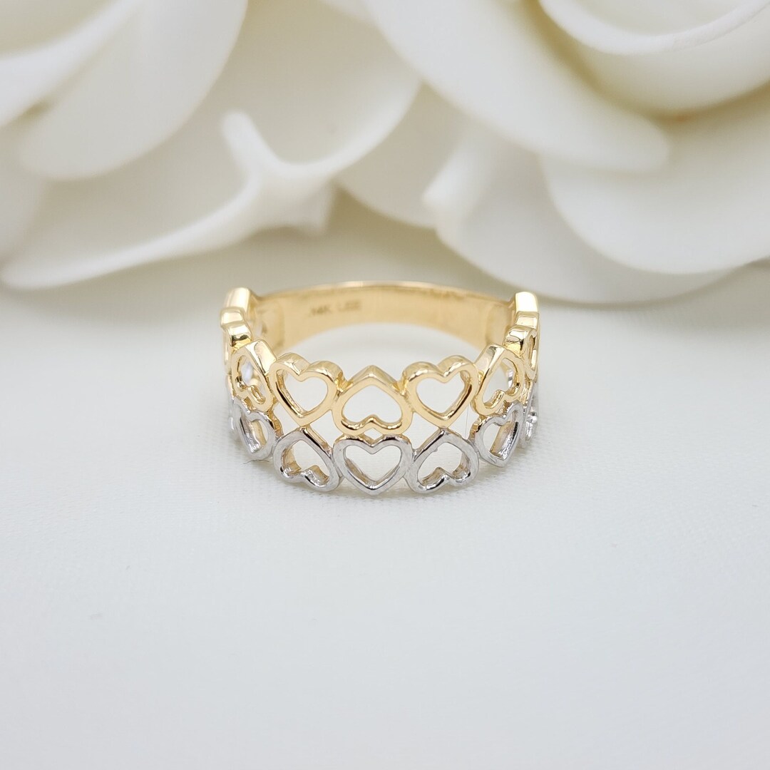 14k Gold Double Hearts Band Ring for Her perfect Gift - Etsy