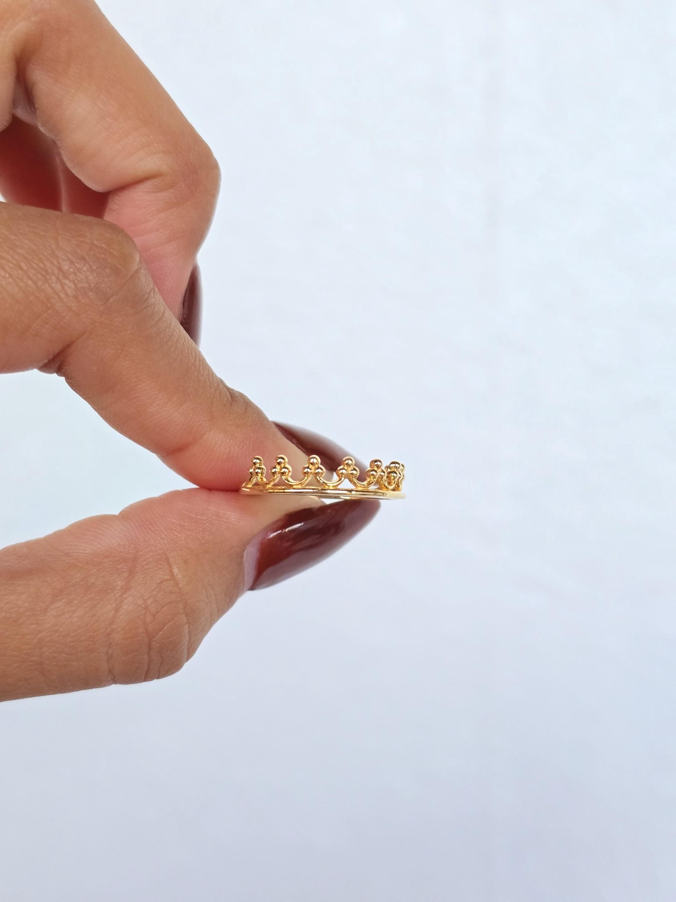 Solid 14k Gold Crown Ring - Dainty Crown Band - Fancy & Modern ...