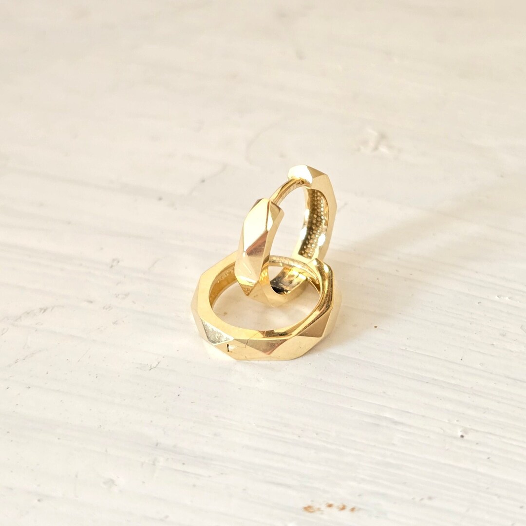 Solid 14k Gold Hammered Huggies Earrings - 12.5mm - Shiny - Gift Idea - Perfect for Everyday - Etsy