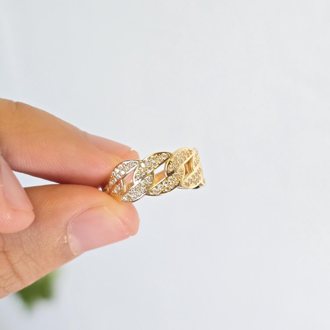 Solid 14k Gold Pave Curb Ring - CZ Ring - for Her - Unique & Shiny ...
