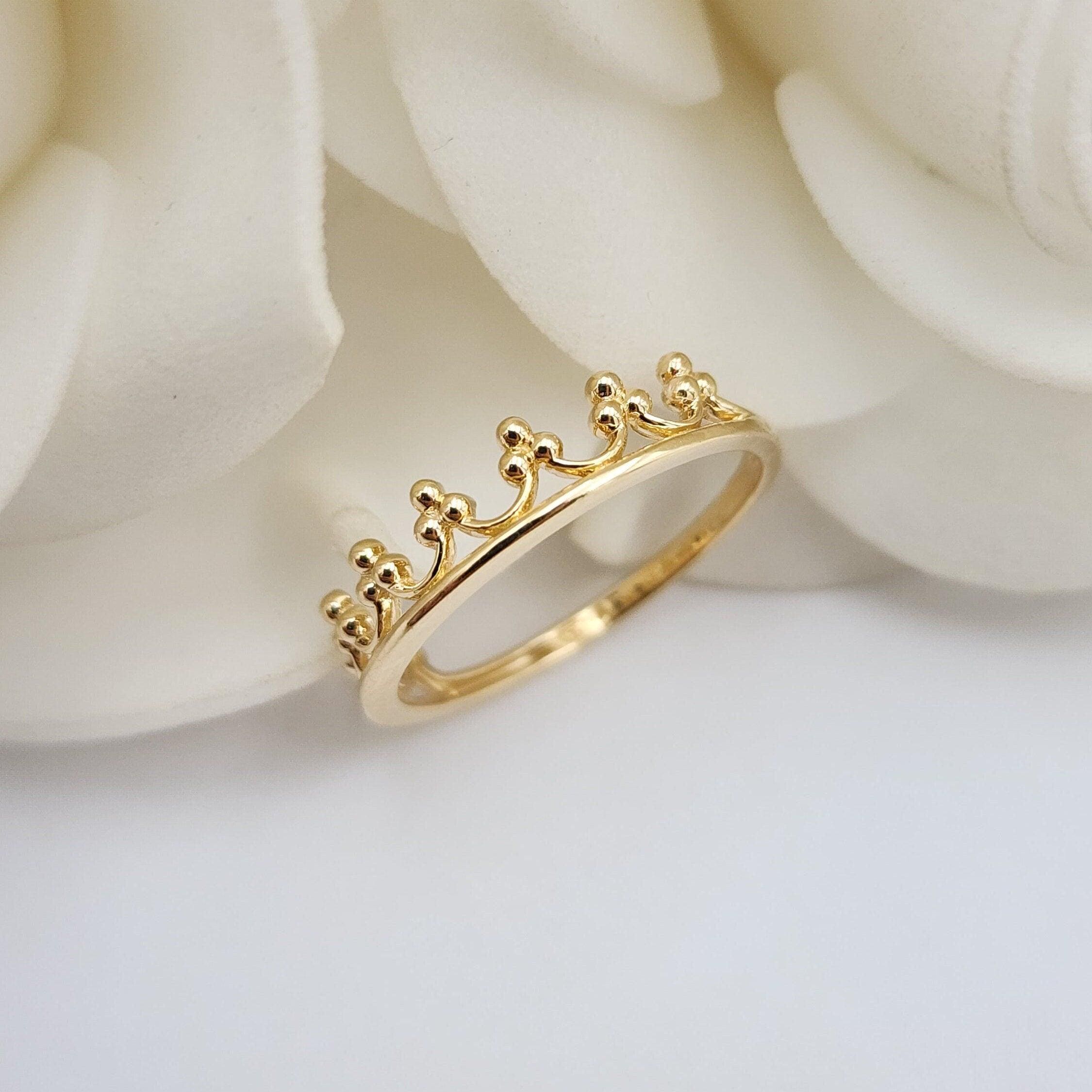 Solid 14k Gold Crown Ring - Dainty Crown Band - Fancy & Modern ...