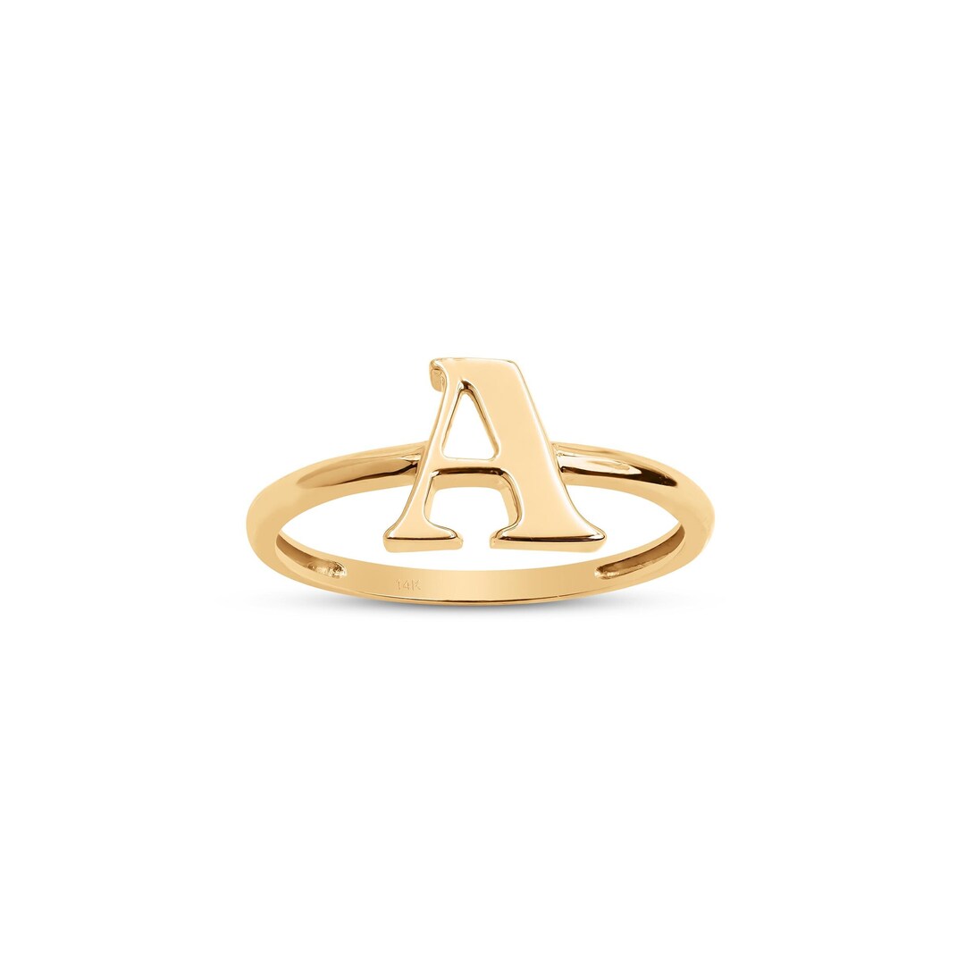 Solid 14k Gold Bold Initial Rings Polished Initials Genuine Gold ...