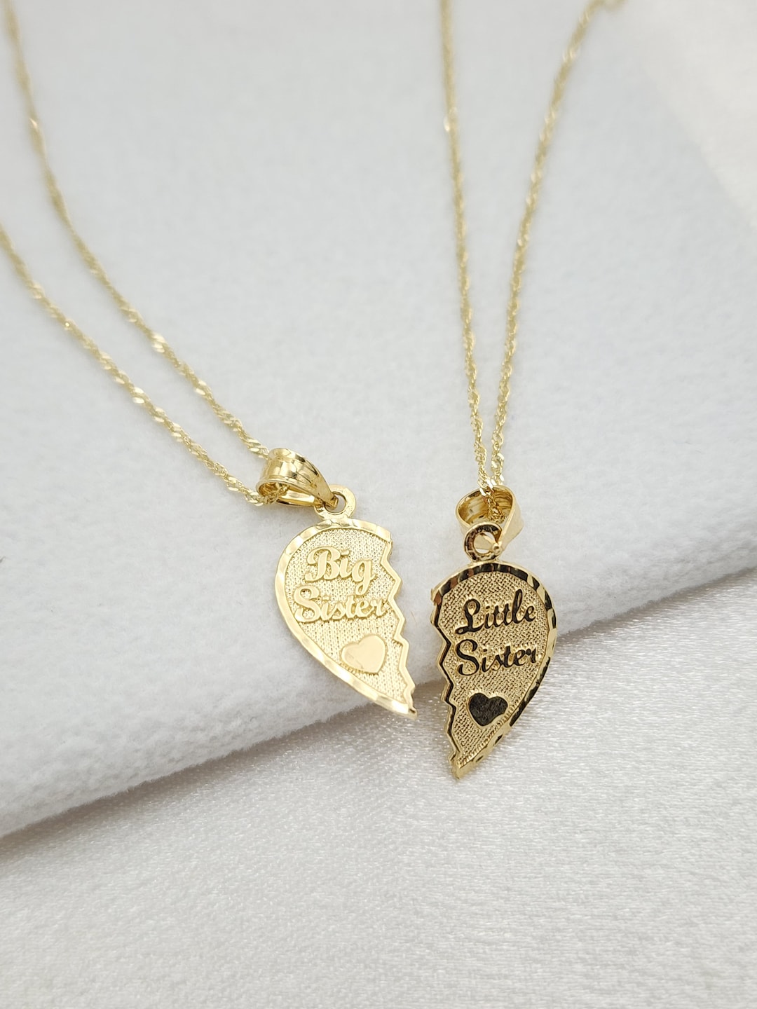 Solid 14k Gold Sisters Breakable Heart Pendant - 2 for 1 - Perfect Gift ...