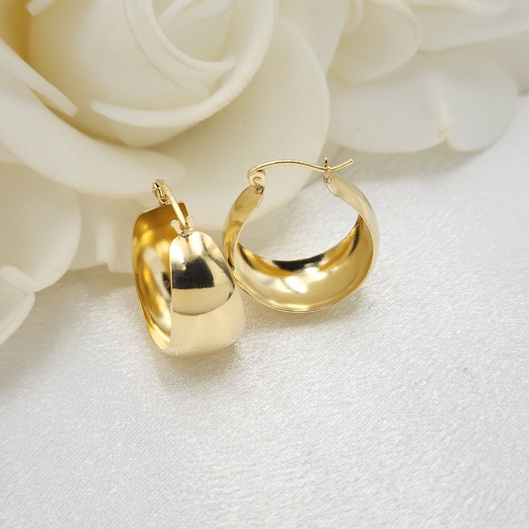 Stunning Solid 14k Gold Small Extra Thick Polished Hoops Earrings ...