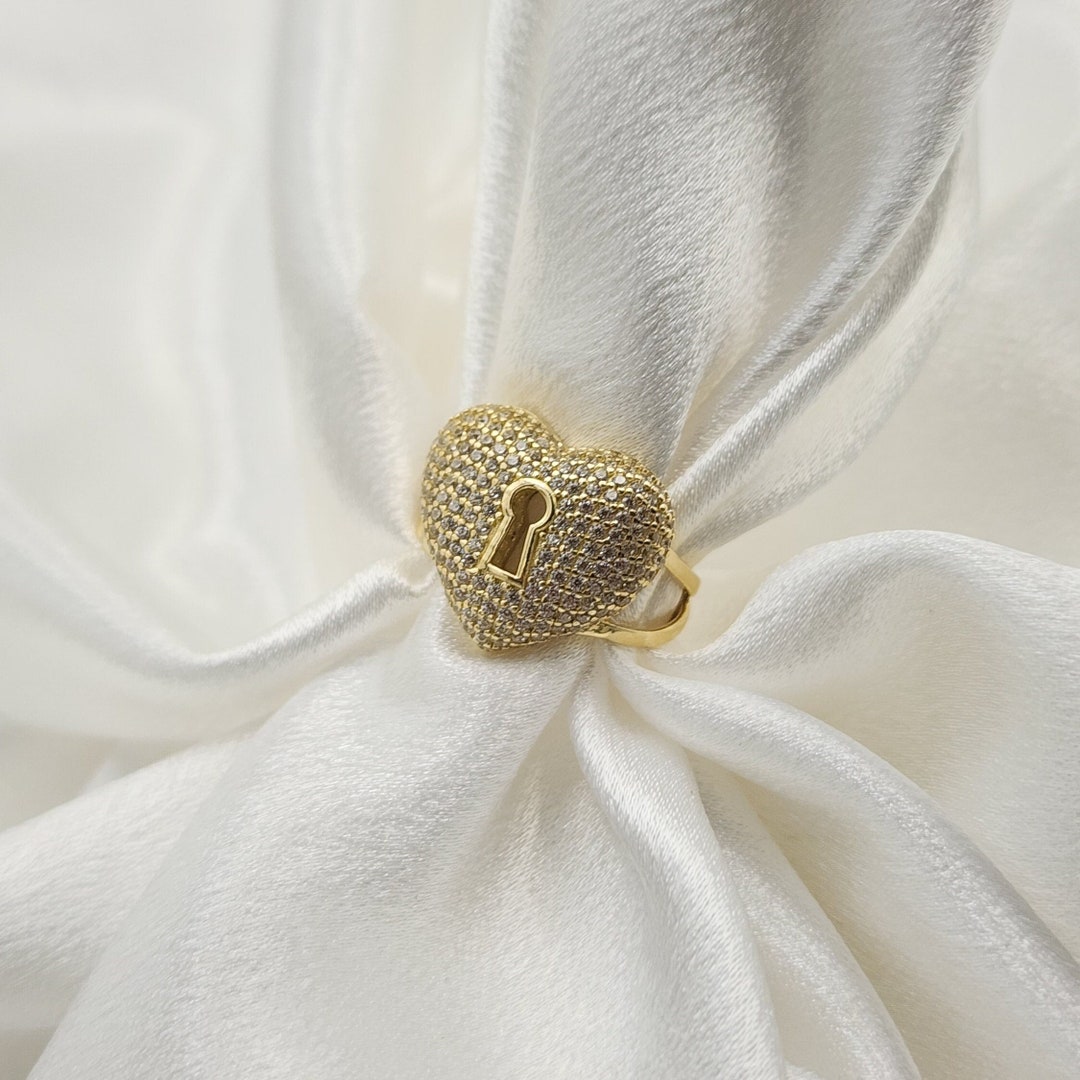 Solid 14k Gold Big Heart Locket Ring - CZ - Fancy 14k Gold Jewelry ...
