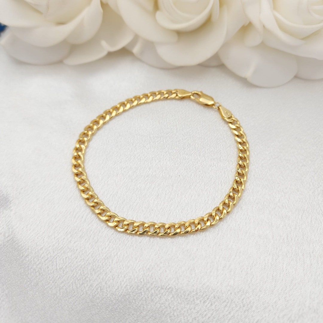 Real 14k Gold Cuban Link Bracelet Cuban Link 4.5MM Perfect Gift Unisex ...