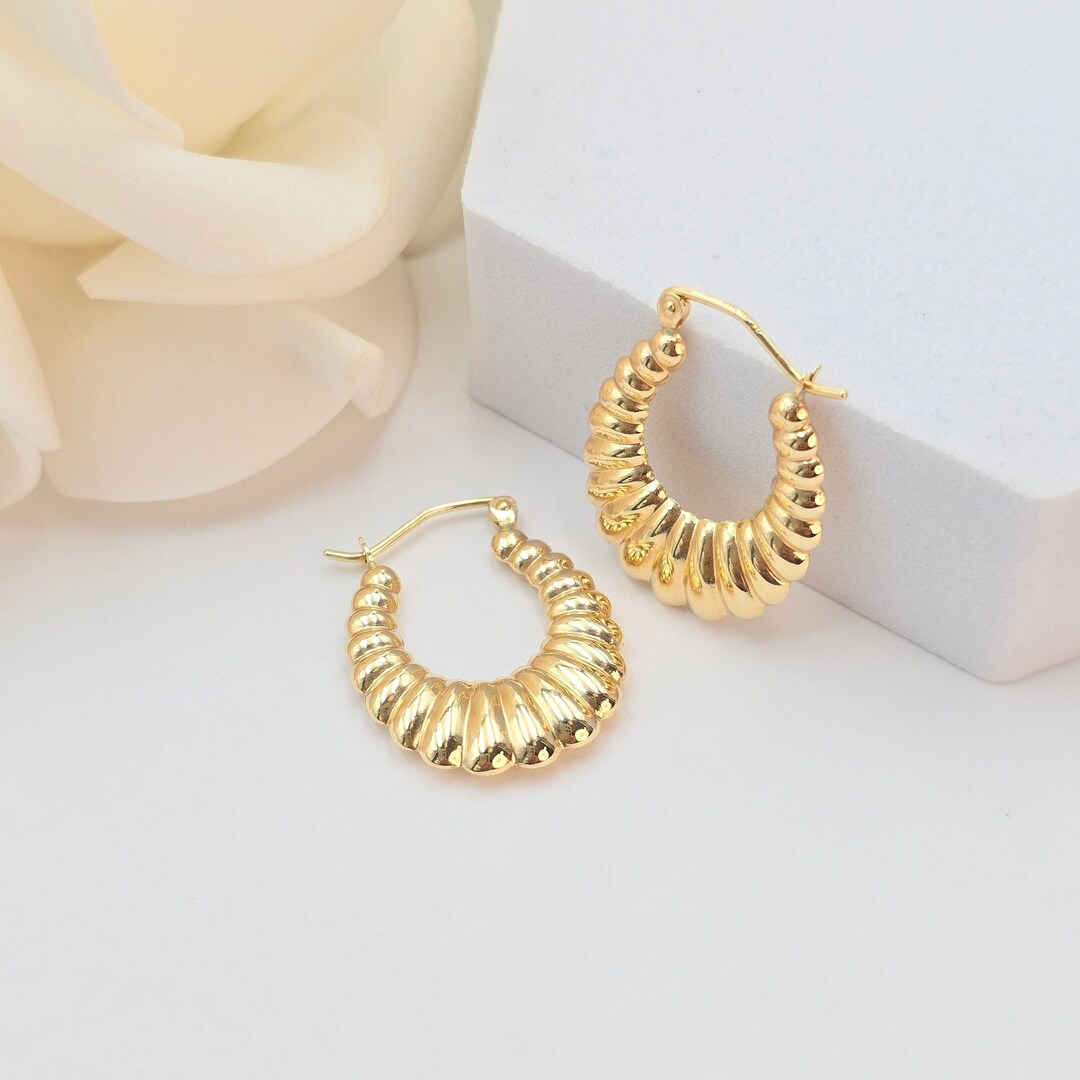 Genuine 14k Gold Classic Shrimp Hoop Earrings - Everyday Earrings - for ...