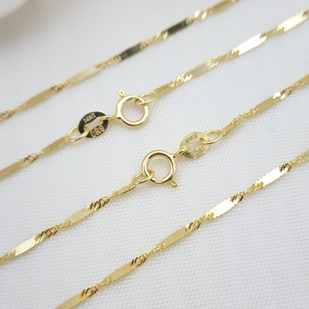 Solid 14k Gold Singapore Bar Chains - for Girls and Women - Dainty ...
