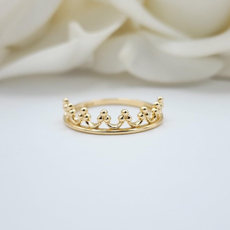 Solid 14k Gold Crown Ring - Dainty Crown Band - Fancy & Modern ...