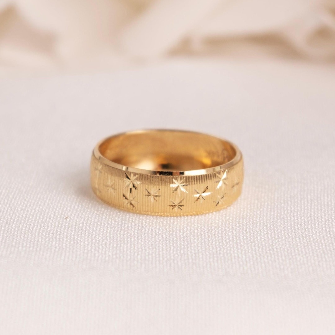 Solid 14k Star Diamond Cut Wedding Band - for Her/for Him - 6MM ...