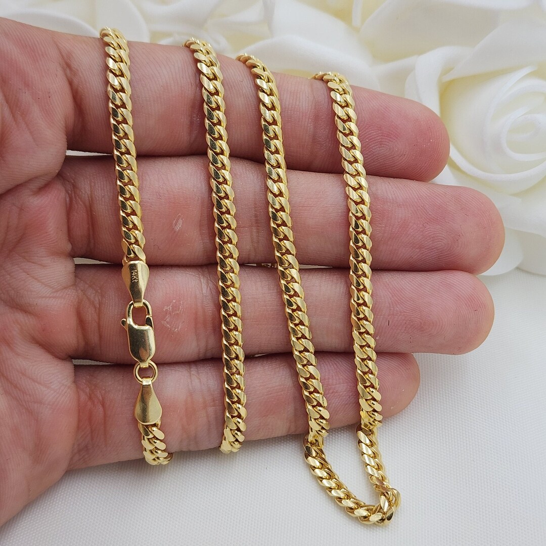 Solid 14k Gold 4mm Miami Cuban Chain 22 Inches Fine - Etsy