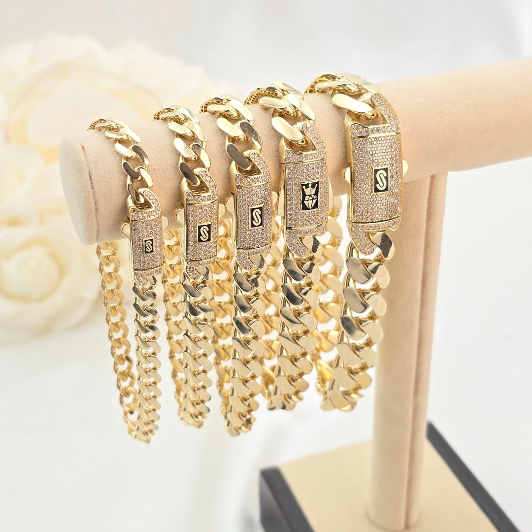 Genuine 14k Gold Monaco Bracelet - 6.2mm - 7.8mm - 9mm - 11mm - 13.1mm ...