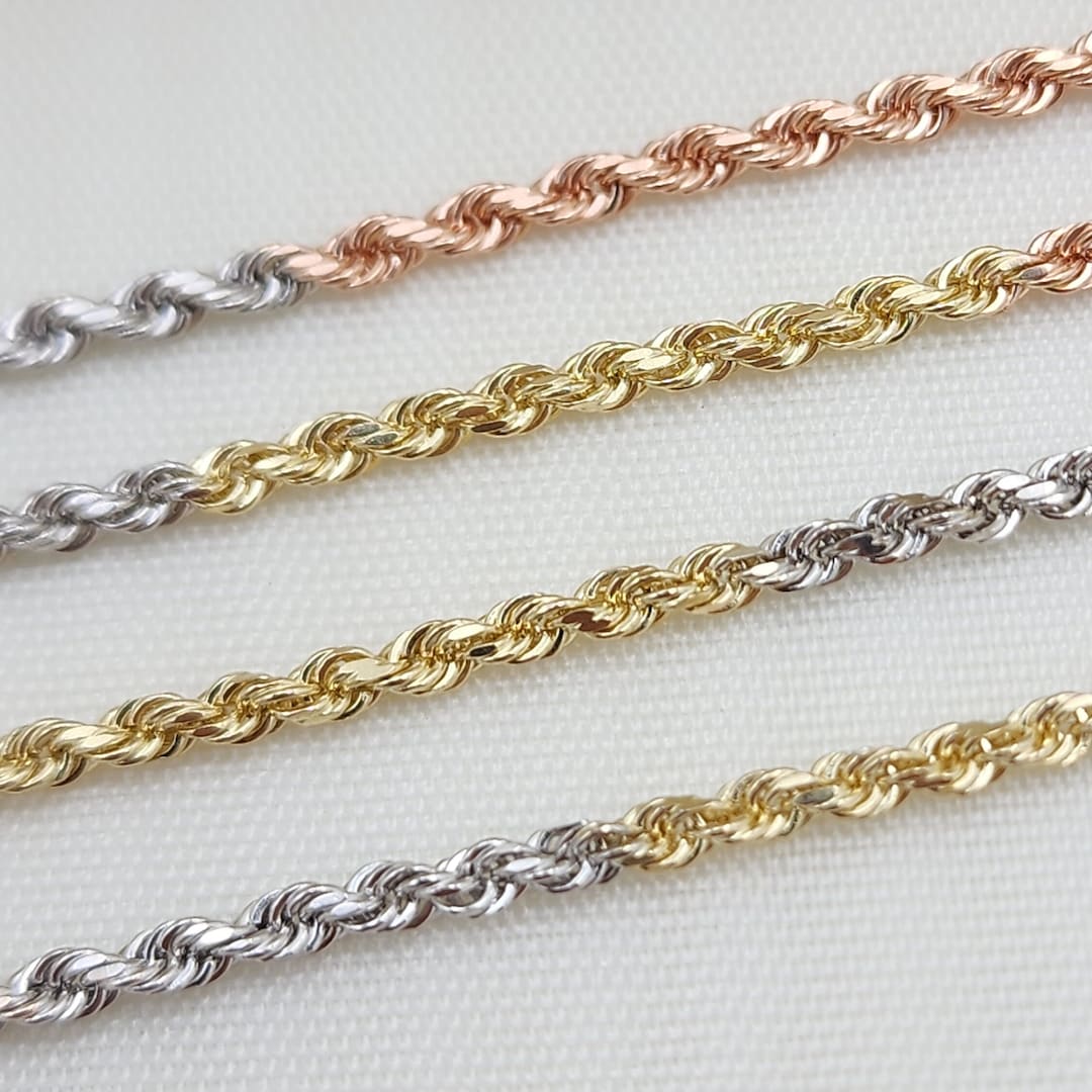 Solid 14k Tri Color Gold Rope Chain - 2MM - 16" - 18" - 20" - 22" - 24 ...