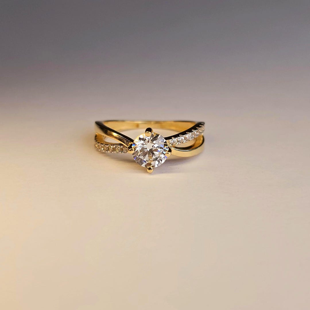 14K Gold Bypass CZ Engagement Ring – 6.2mm - Elegant & Classy - Fine ...
