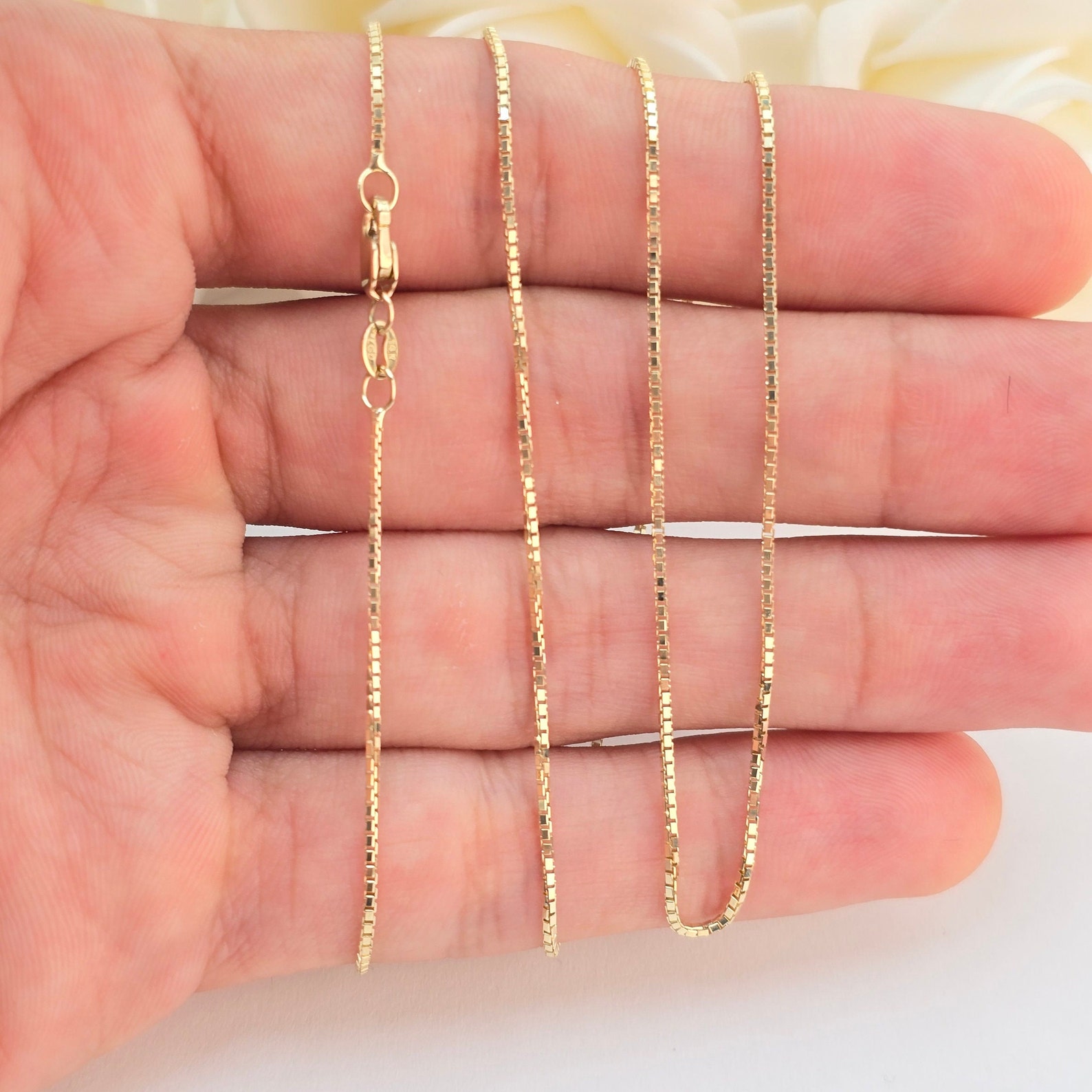 Solid 14k Gold Box Chain - 1MM Thick - Shiny Chains - Unisex - Dainty ...