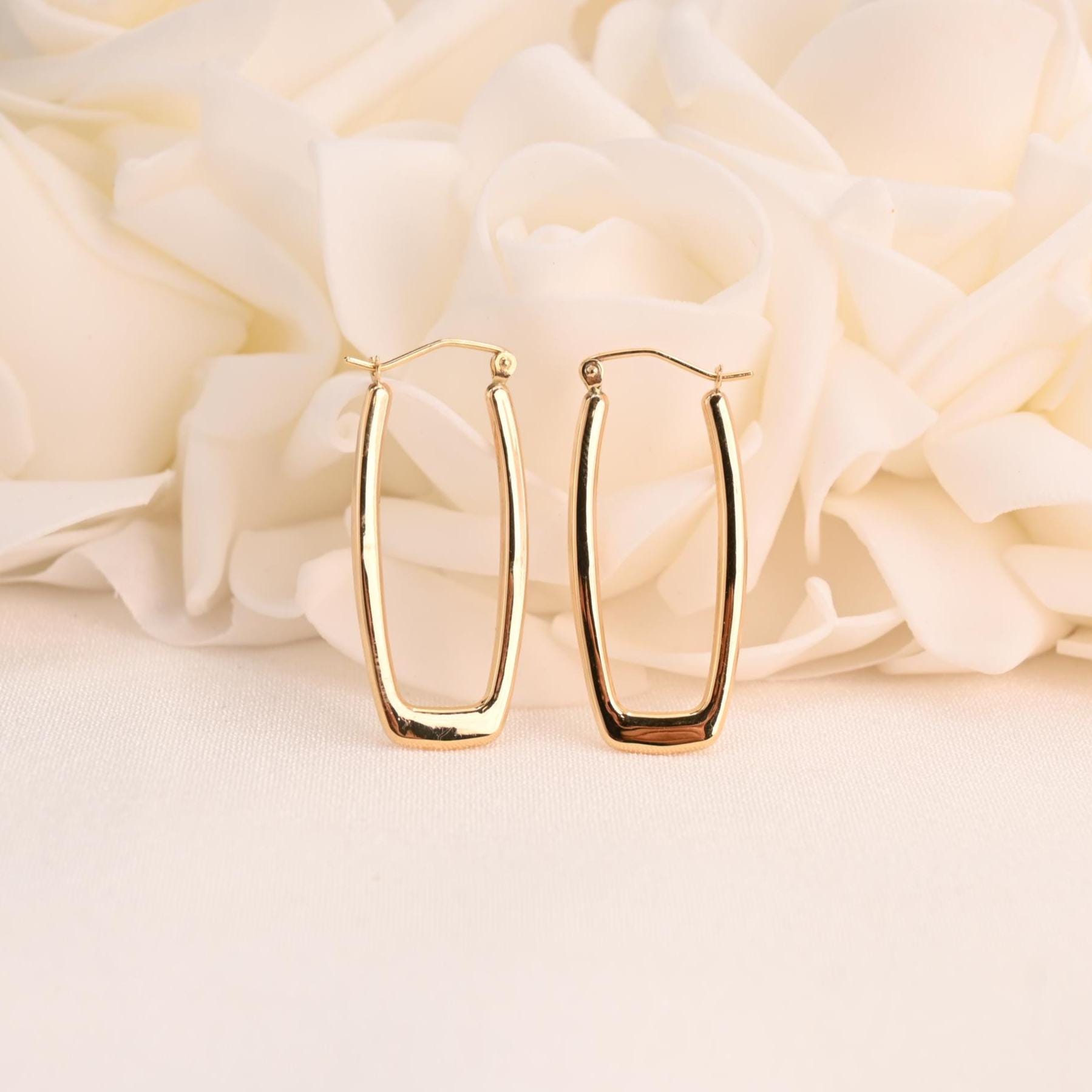 Beautiful 14k Gold Polished Rectangle Earrings - Modern & Lightweight ...