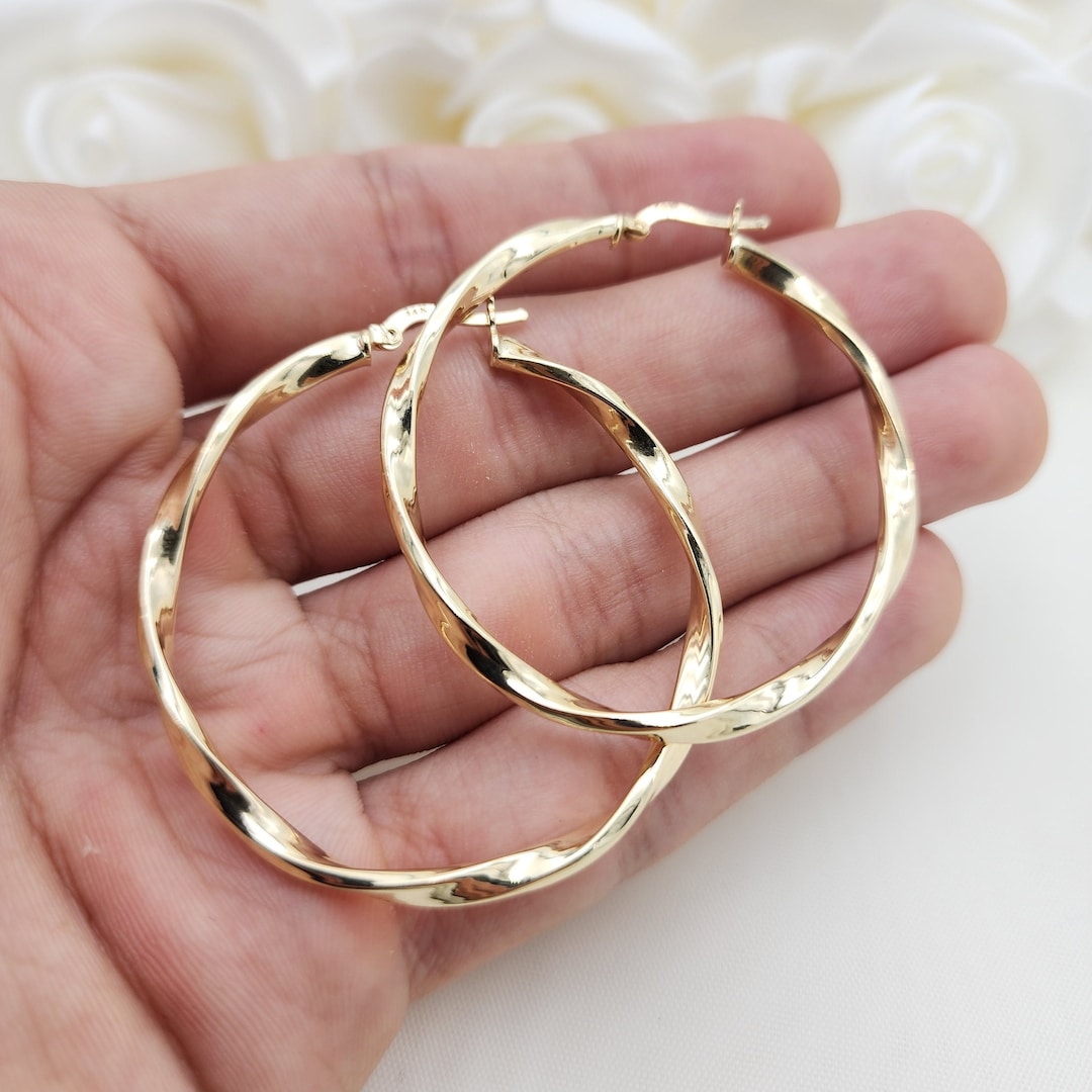 Real 14k Gold 3mm Twisted Hoops Earrings - 46mm - Real Gold - Fine ...