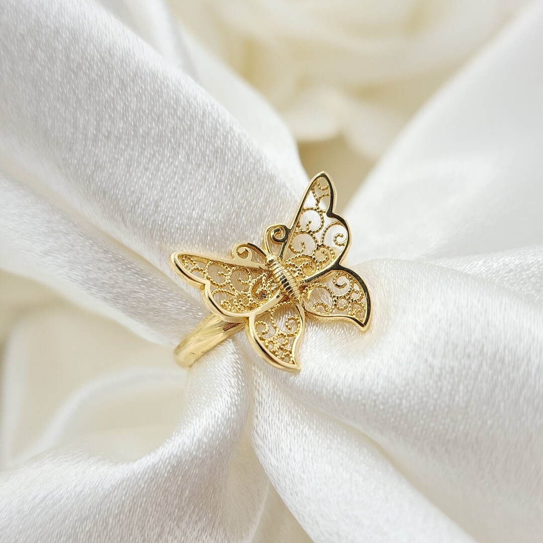 Solid 14k Yellow Gold Big Butterfly Ring Adorable Modern Jewelry - Etsy