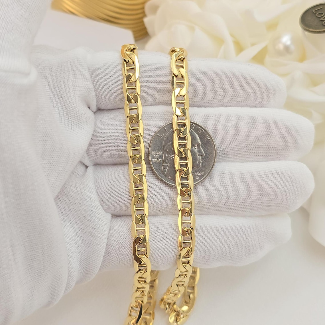 REAL 14k Gold 6.2mm Thick Mariner Chain - Perfect Gift - Fine & Elegant ...