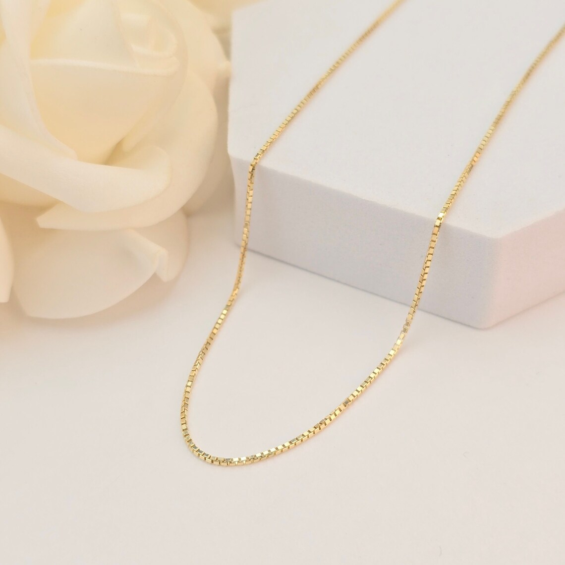Solid 14k Gold Box Chain - 1MM Thick - Shiny Chains - Unisex - Dainty ...