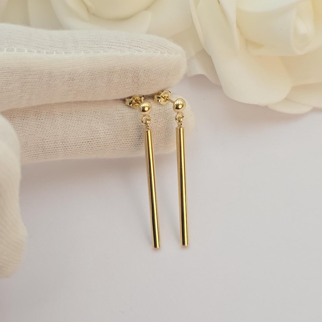 14k Gold Dangling Tubes Stud Earrings - Fine Unique Jewelry for Her ...