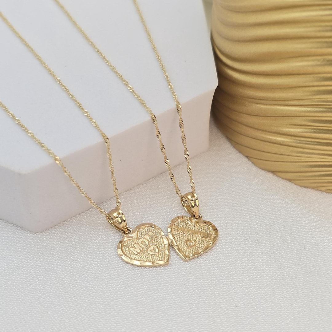 Solid 14k Gold Mom & Daughter Breakable Heart Pendant - 2 for 1 ...