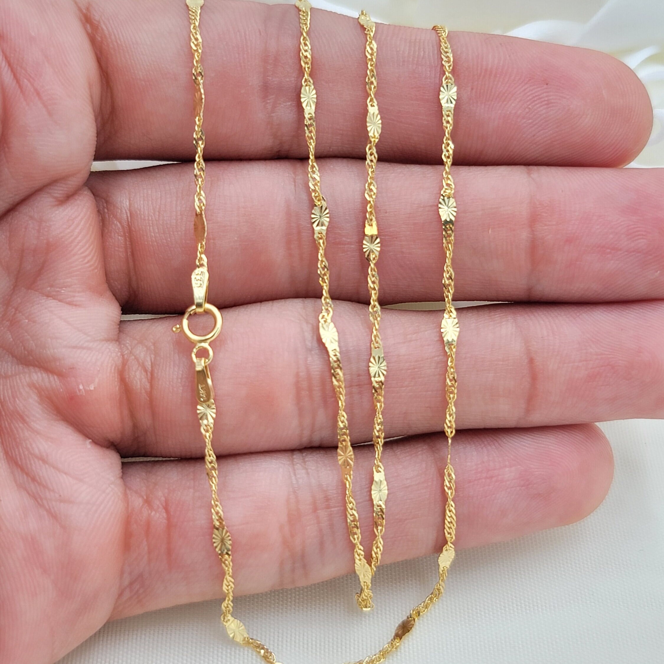 Solid 14k Gold Mirror Diamond Cut Chain for Girls and Women - Etsy