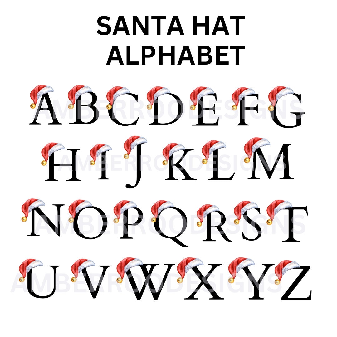 Santa Hat Alphabet, Santa Hat Initials and Letters, Christmas SVG ...