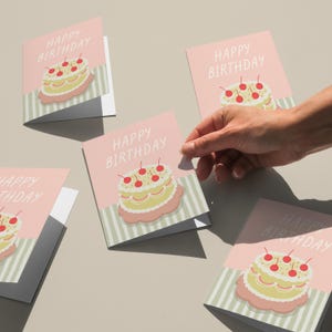 Cherry Cake Birthday Card - Handmade Greeting Card for Friends and ...