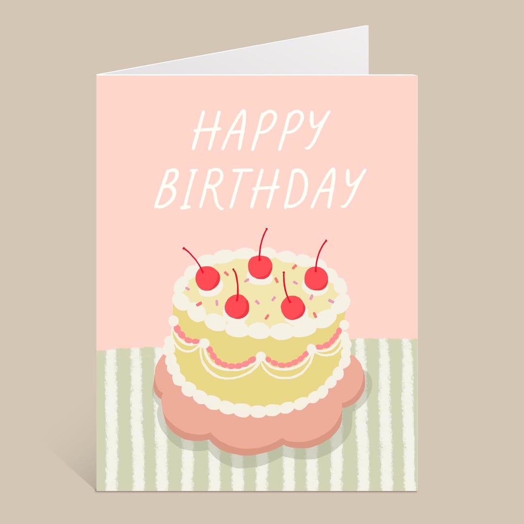 Cherry Cake Birthday Card - Handmade Greeting Card for Friends and ...