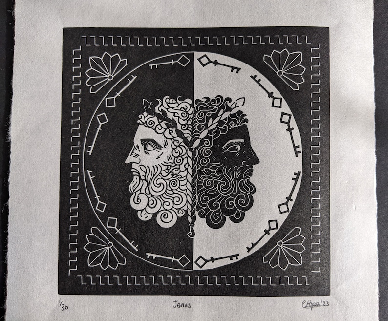 Janus - Original Linocut Print - Limited Edition - Roman Mythology ...