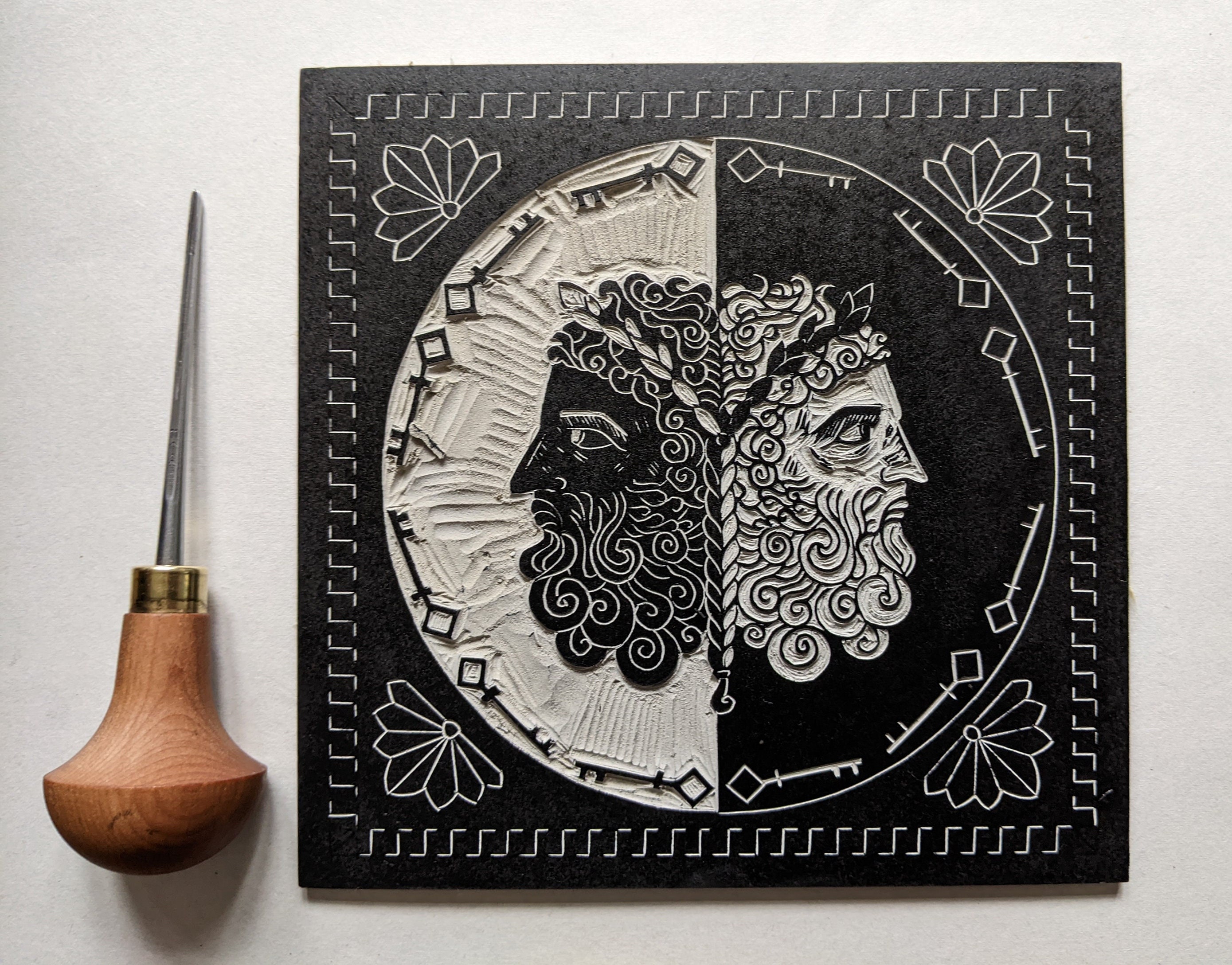 Janus Linocut Print: Roman Mythology Art, Limited Edition - Etsy