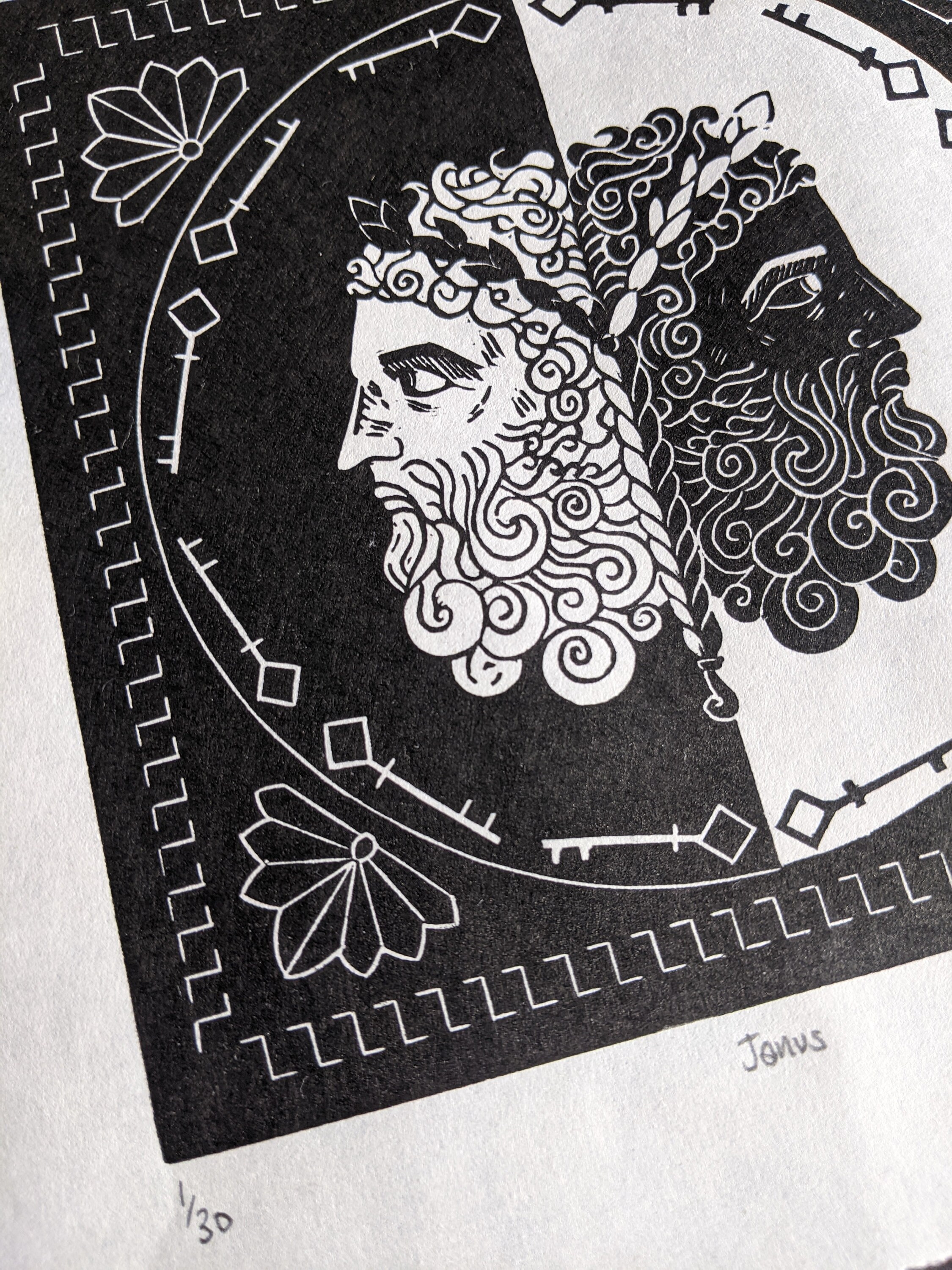 Janus - Original Linocut Print - Limited Edition - Roman Mythology ...