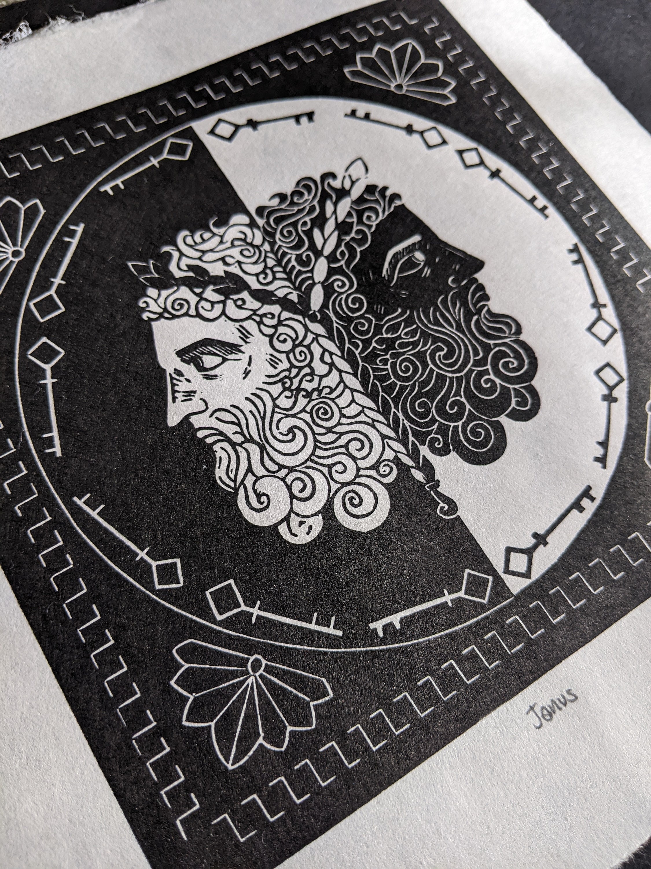 Janus - Original Linocut Print - Limited Edition - Roman Mythology ...