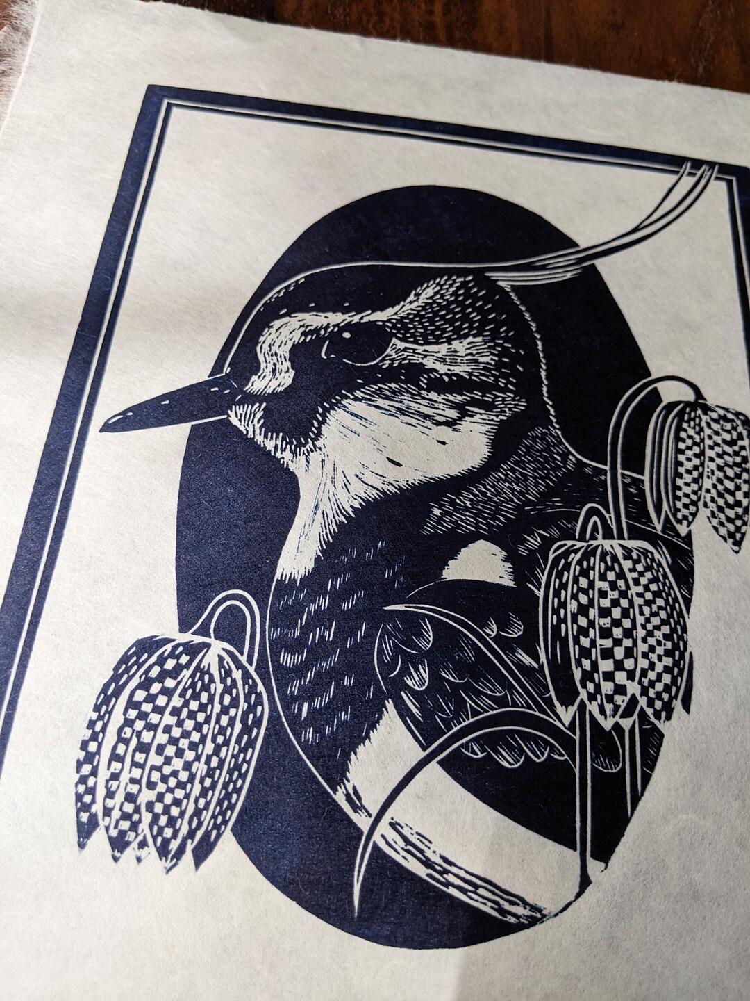 Lapwing Linocut Print: Snakes Head Fritillary, Limited Edition Nature ...