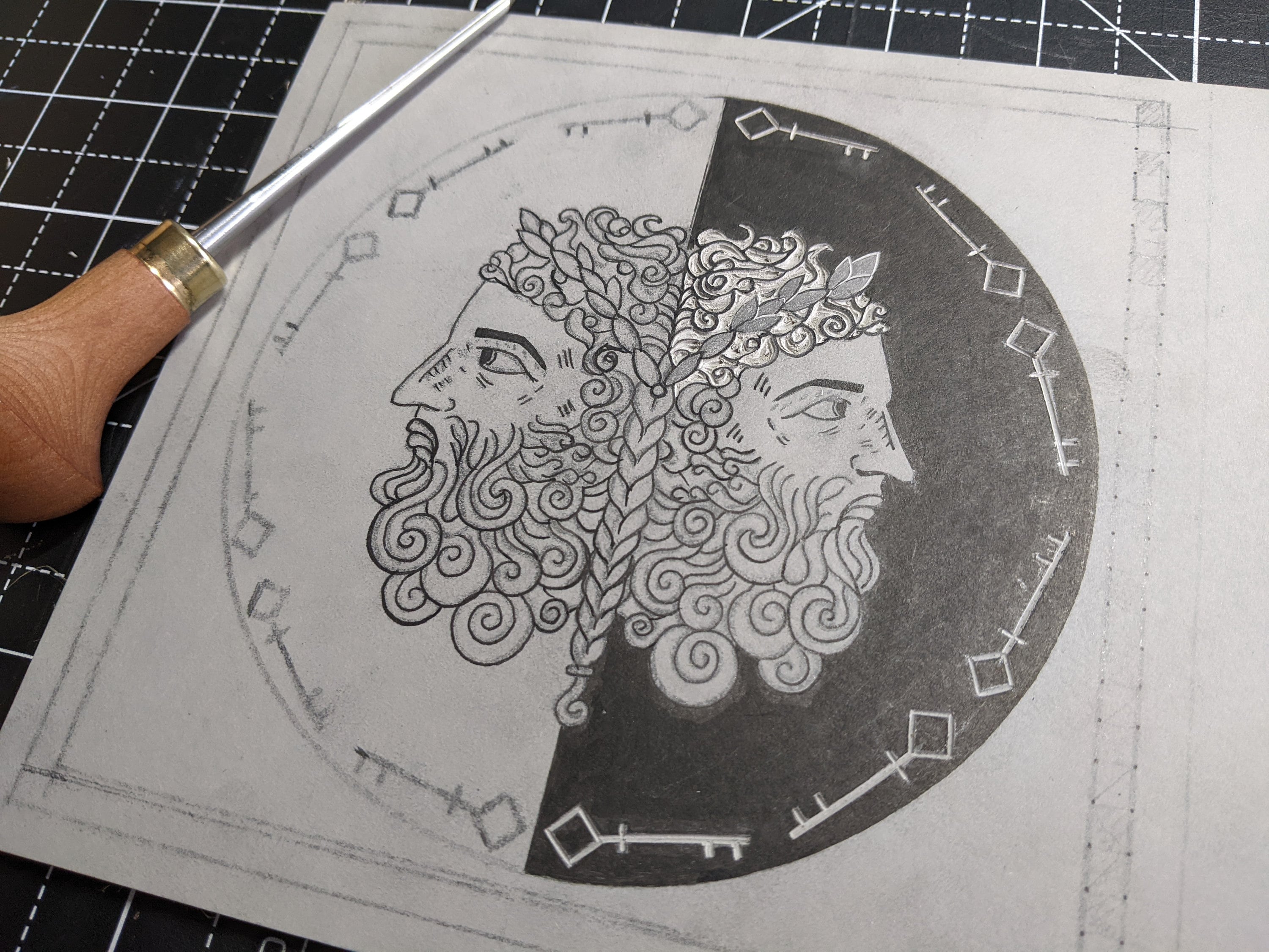 Janus - Original Linocut Print - Limited Edition - Roman Mythology ...