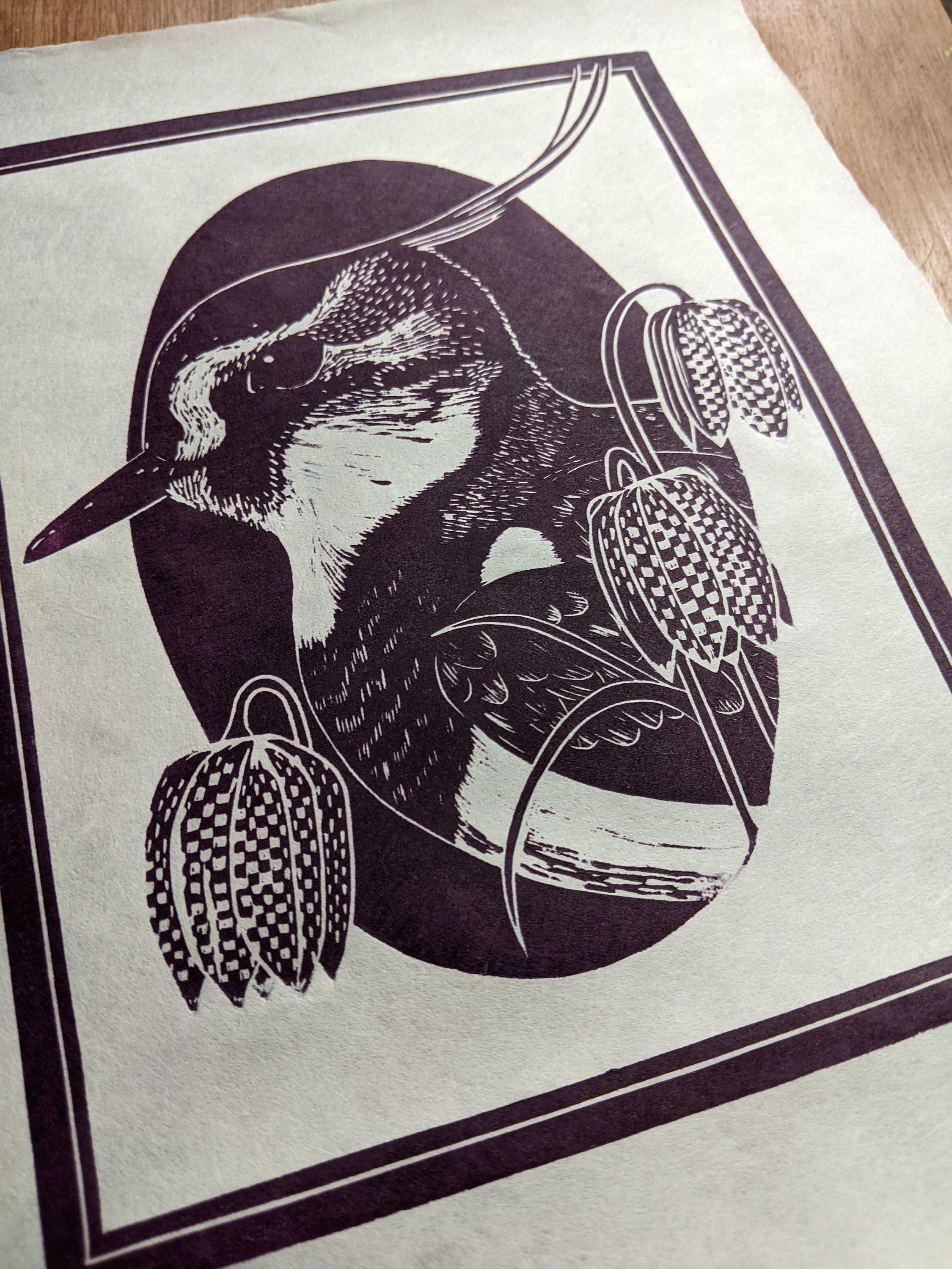 Lapwing Linocut Print: Snakes Head Fritillary, Limited Edition Nature ...