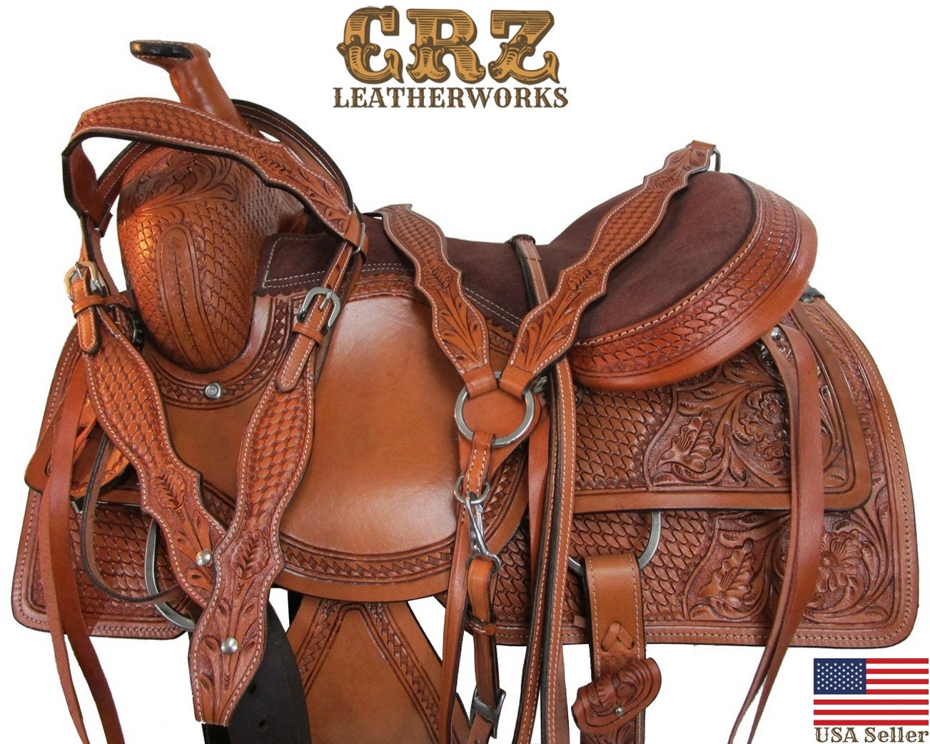 Horse Western Leather Barrel Racing Saddle Floral Basketweave - Etsy