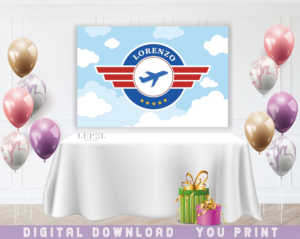 Personalized Airplane Birthday Banner | Aircraft Kids Party Backdrop ...